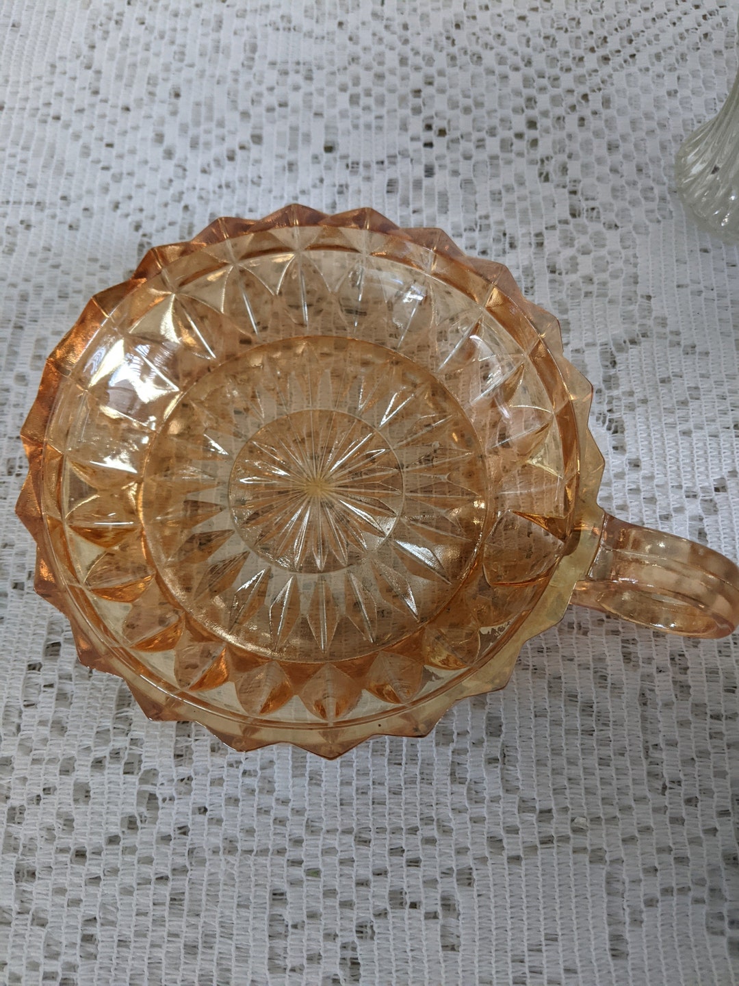 Light Amber Round Glass Candy Dish With Circular Side Handle Glass ...
