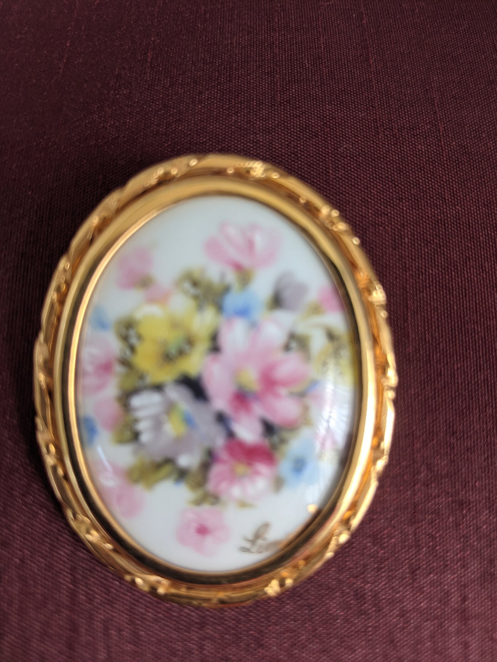 Hand Painted Floral LIMOGES Vintage Brooch - Etsy