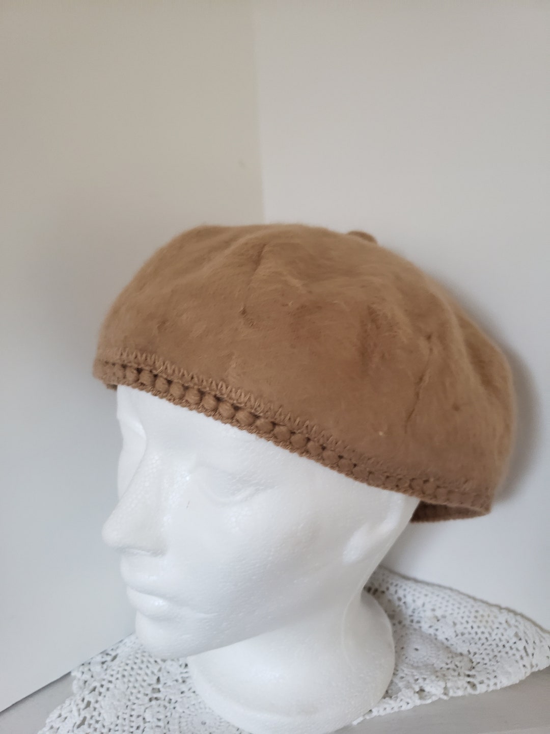 Vintage Beige Wool Tam Hat: Lined Earth Tone, Large Size - Etsy
