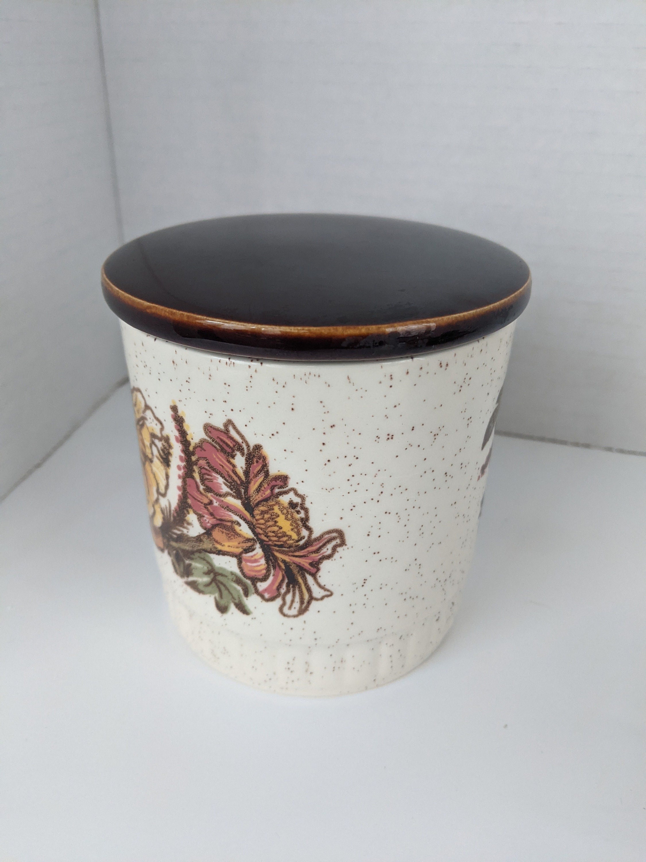 1970s Speckled Floral Canister With Brown Lid Vintage Kitchen - Etsy Canada