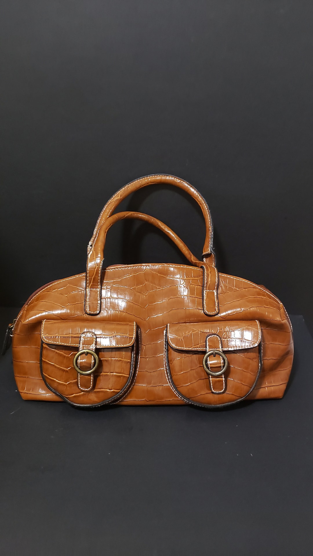 Top Handle Brown the Stone Purse Vintage Faux Leather Purse Tope Handle ...