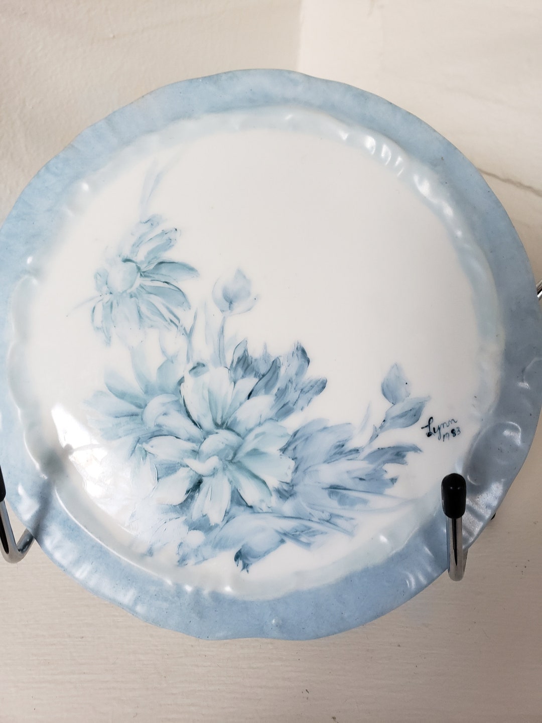Blue Floral Plate Signed Plated Wall Hangings Vintage Home Decor Hand ...