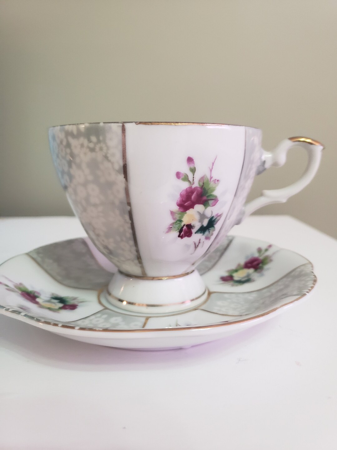 Japanese Tea Set With Vertical Panels Floral Tea Cup Iridescent ...