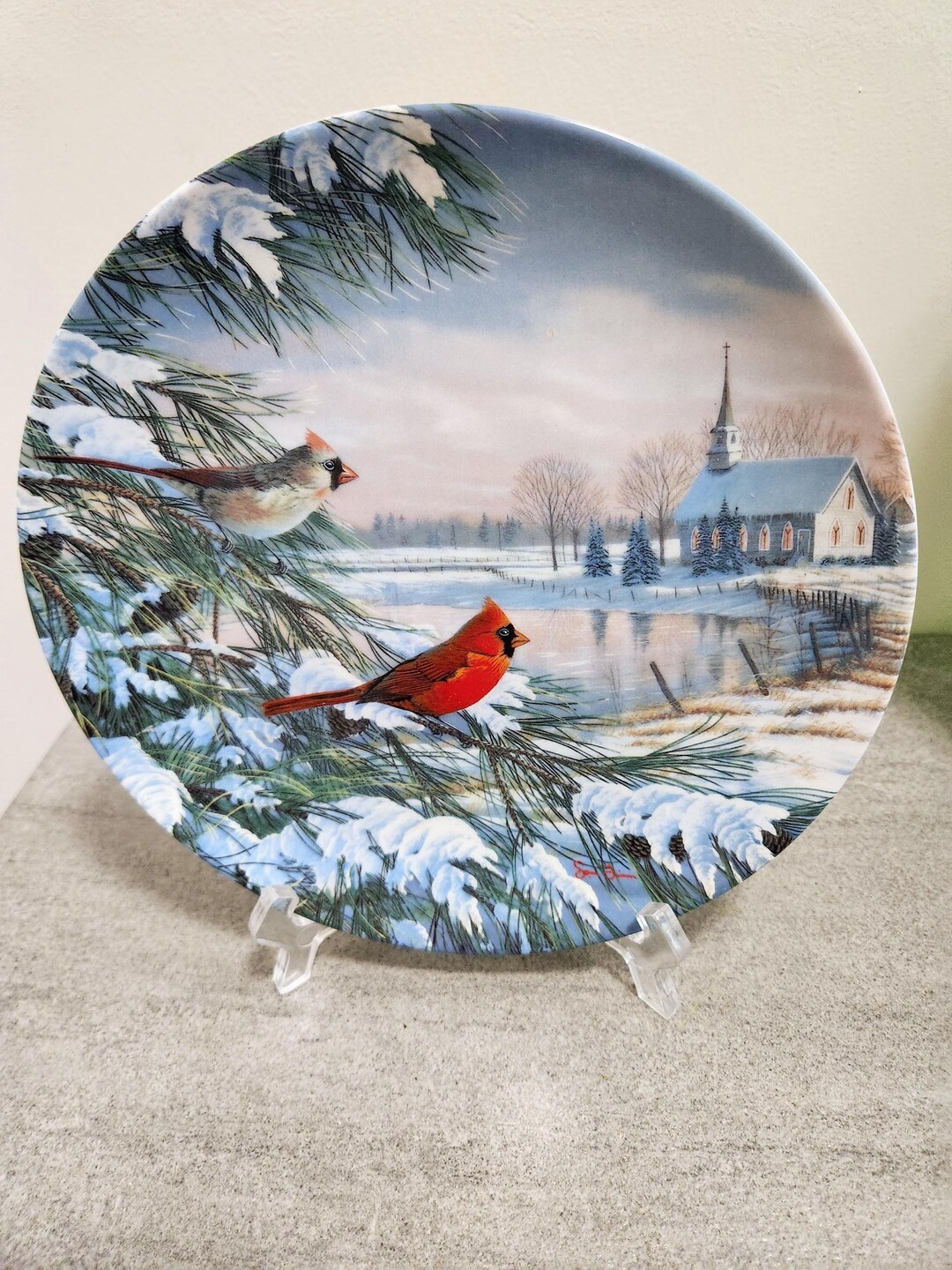 Signed 'cardinals in Winter' Collector Plate - Sam Timm Art - Etsy