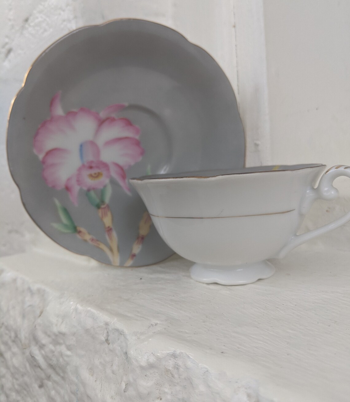 Grey and Pink Shafford Tea Cup Hand Painted Japan Grey Tea Set With ...