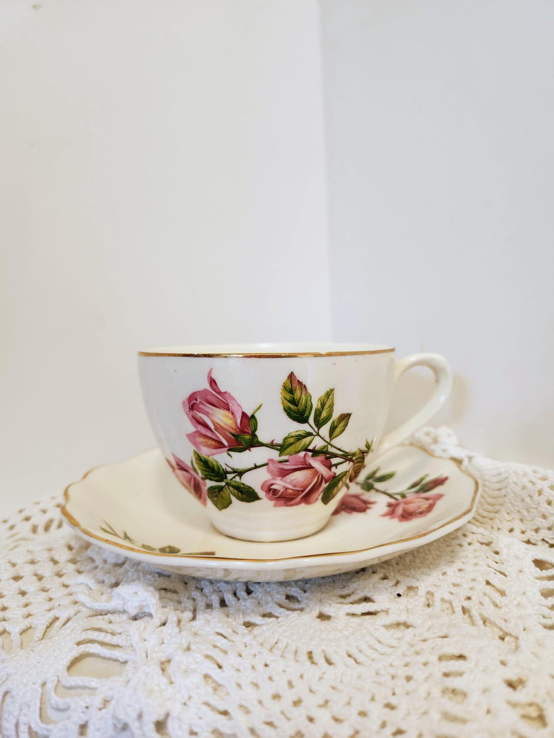 J & G Meakin Tea Cup Set 1958 to 1962 Rose China Tea Set Gold Trim Rose ...