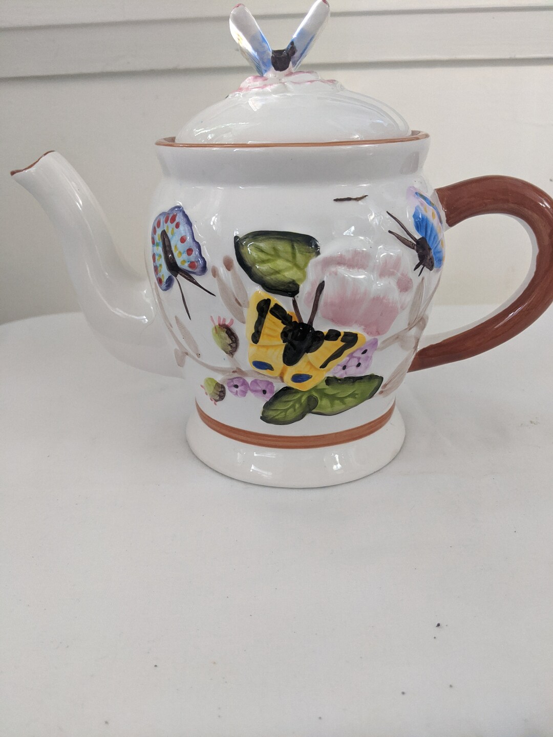 Tea Pot Butterfly Tea Pot Vintage Tea Pot Hand Painted Tea Pot Hand ...