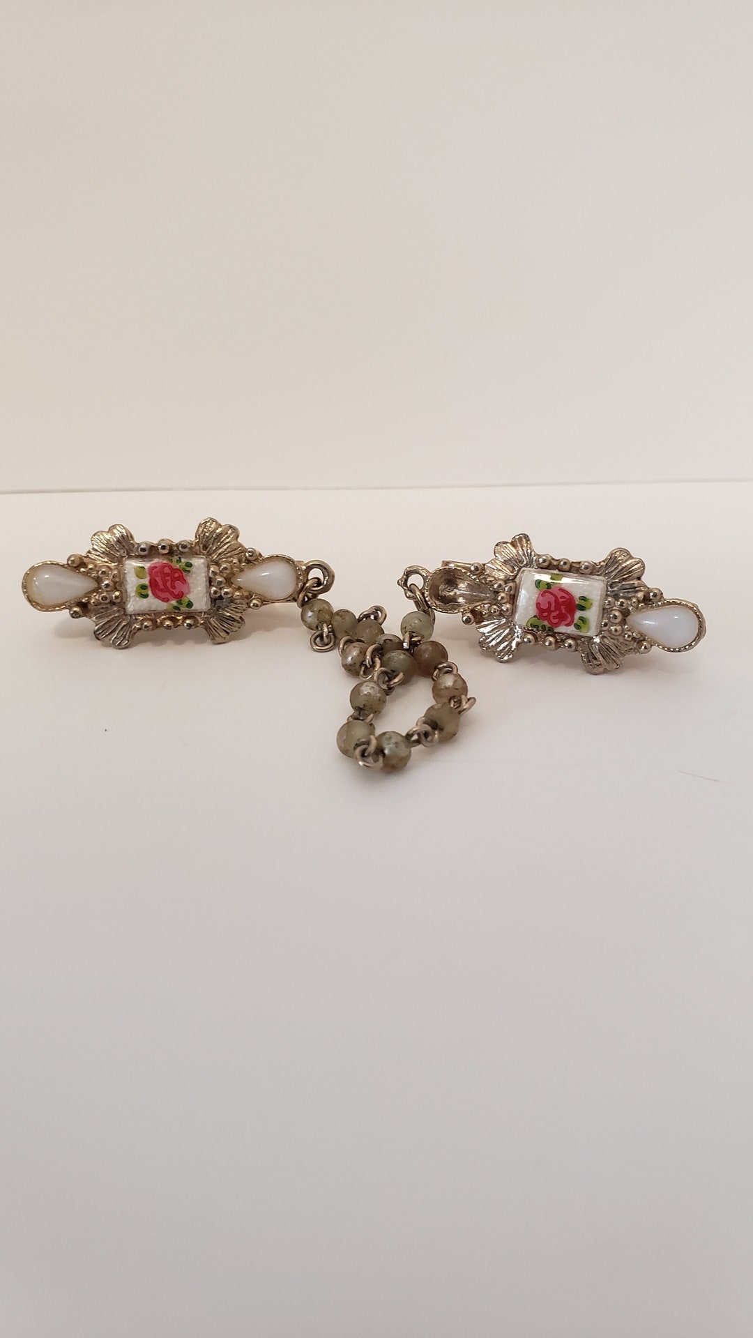 Decorative Gold Tone Sweater Guard With Faux Pearl Beads and Fancy ...