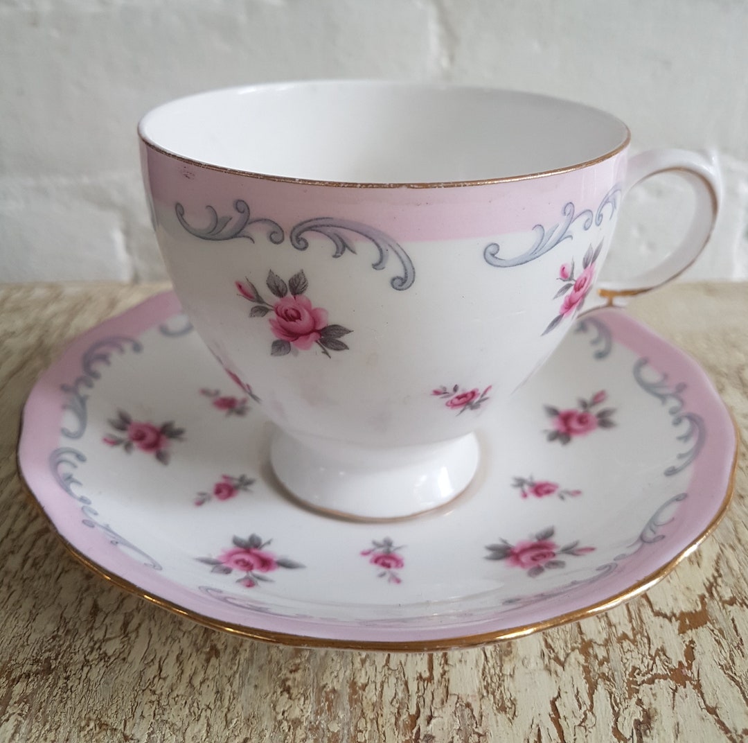 Vintage Queen Anne Bone China Tea Cup and Saucer – Pink Roses, 50s ...