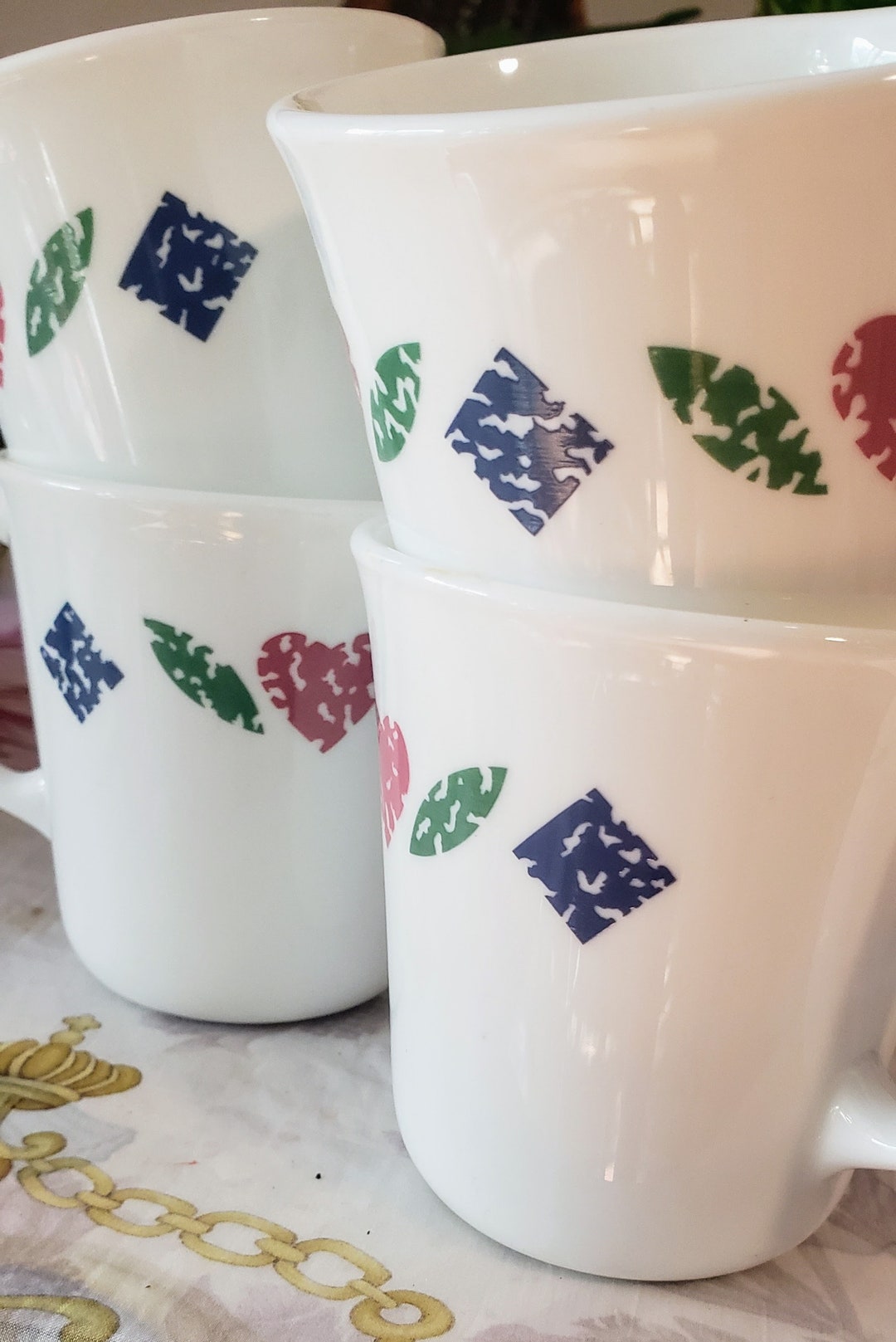 Corelle Coffee Mugs Quilt Art Folk Art Stencil Mugs Tea or Coffee ...