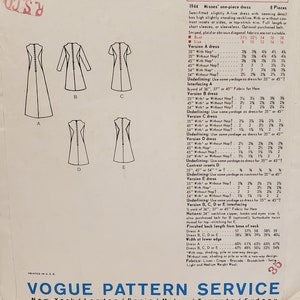 Vogue Basic Design 1944 Dress Pattern Summer Dress 60s Mod Evening or ...