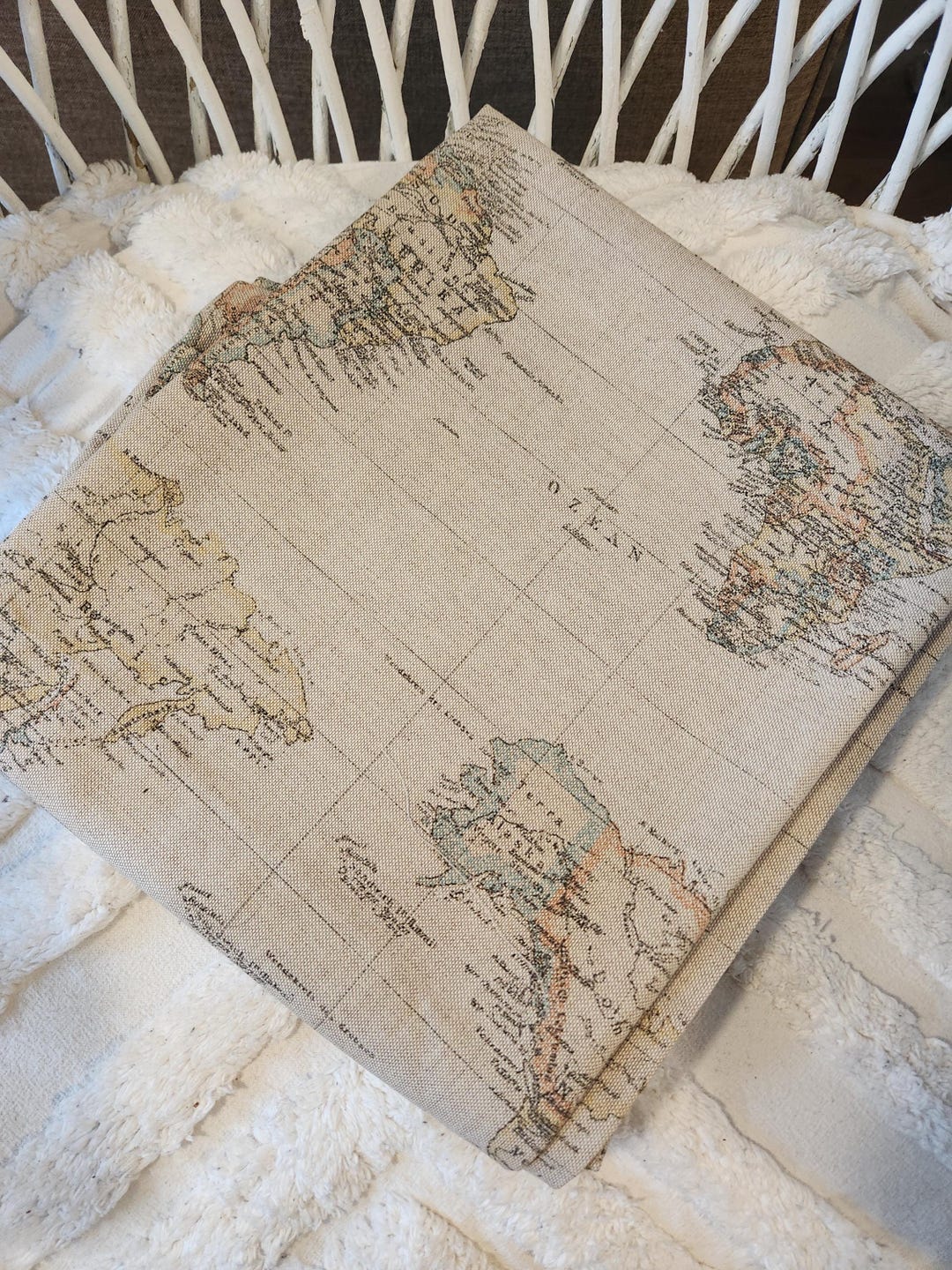 Map Fabric Map Curtain Map Table Cloth Decorative Map Fabric Earth Tone ...