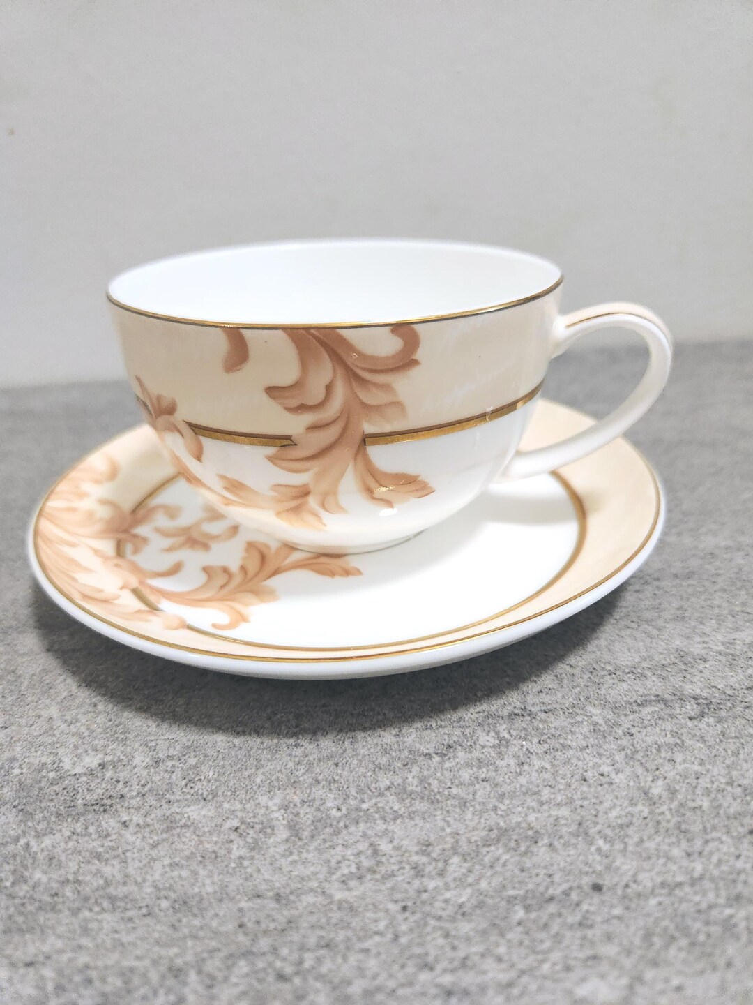 Vintage Dynasty Bone China Tea Cup and Saucer: Tan & Gold - Etsy