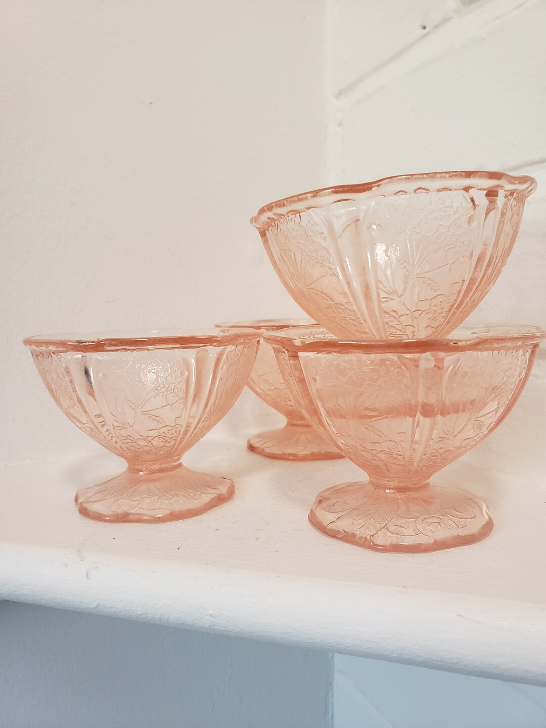 Pink Glass Footed Dessert Bowls Jeanette Glass Vintage Depression Glass ...