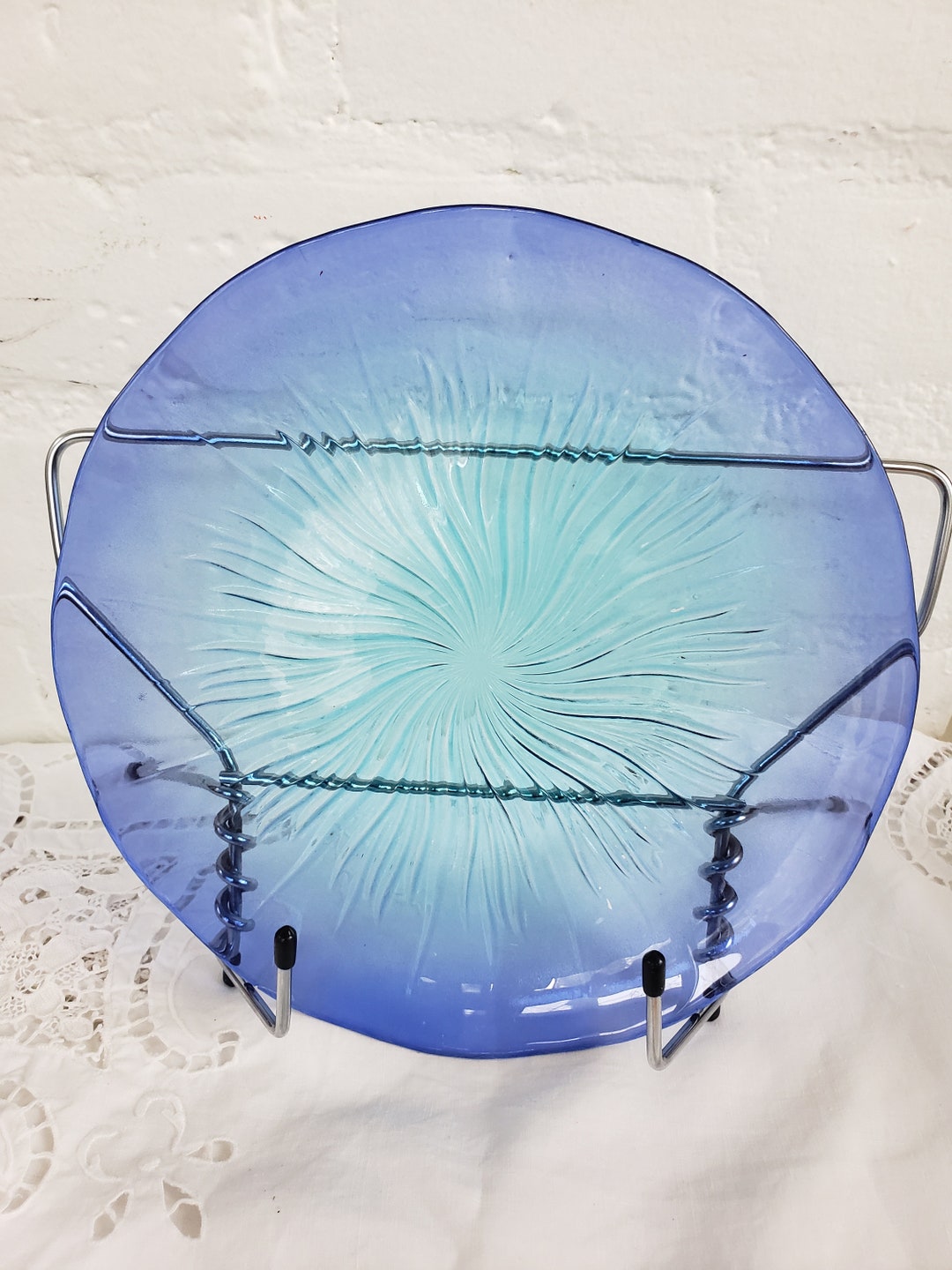 Glass 9 Inch Plate Blue or Orange Blue Glass Plate Orange Glass Plate ...