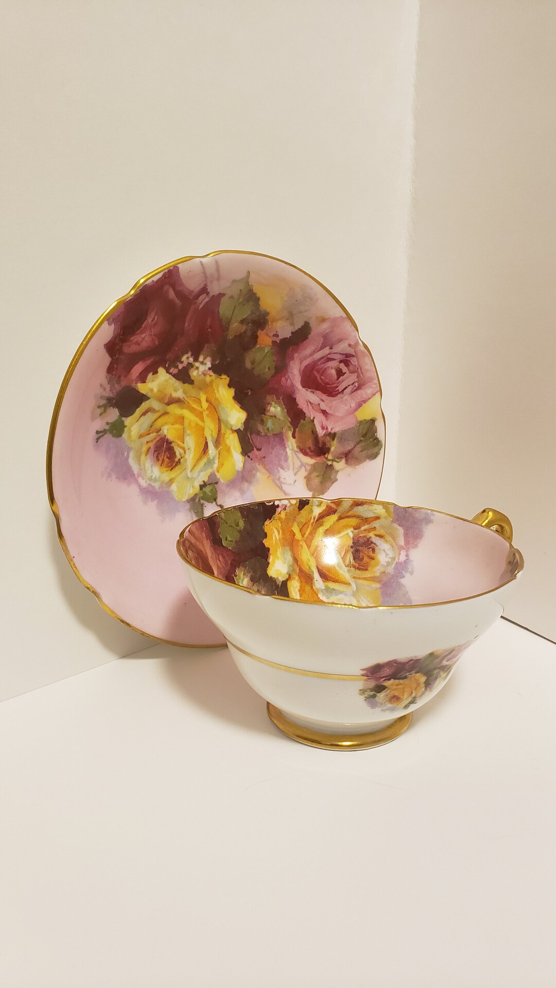 Vintage Stanley Tea Cup Set: Pink Roses, Gold Trim, Shabby Chic Decor ...