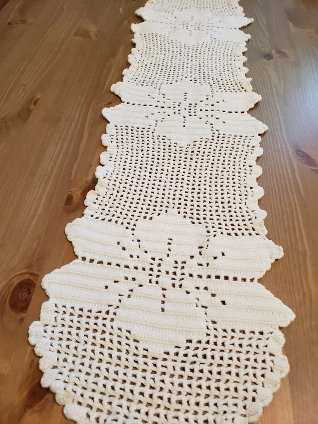 White Cotton Crochet Table Runner Floral Table Runner Shabby Chic Decor ...