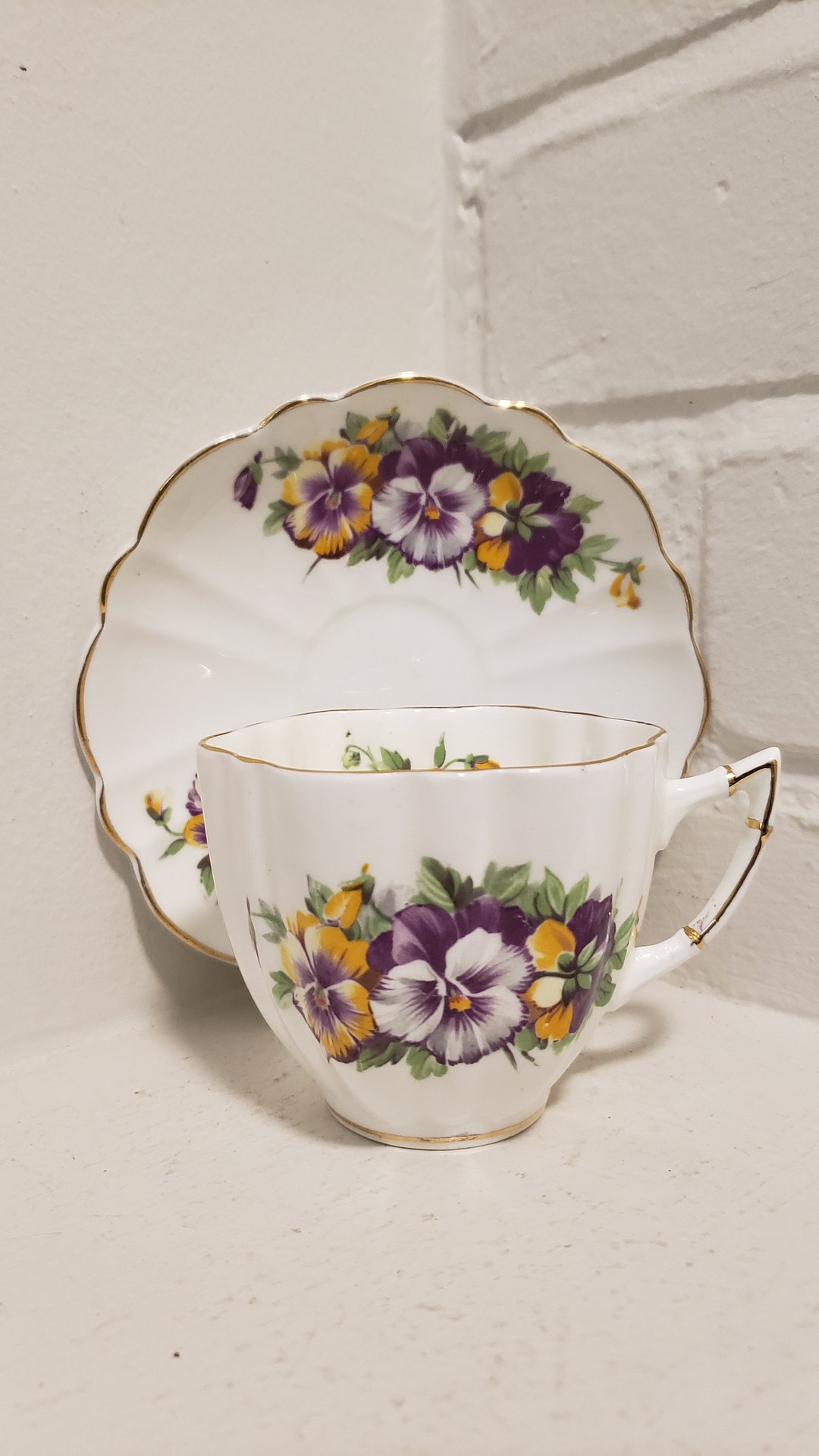 Vintage Victoria C & E Tea Set Pansy Tea Cup Purple Yellow Spring ...