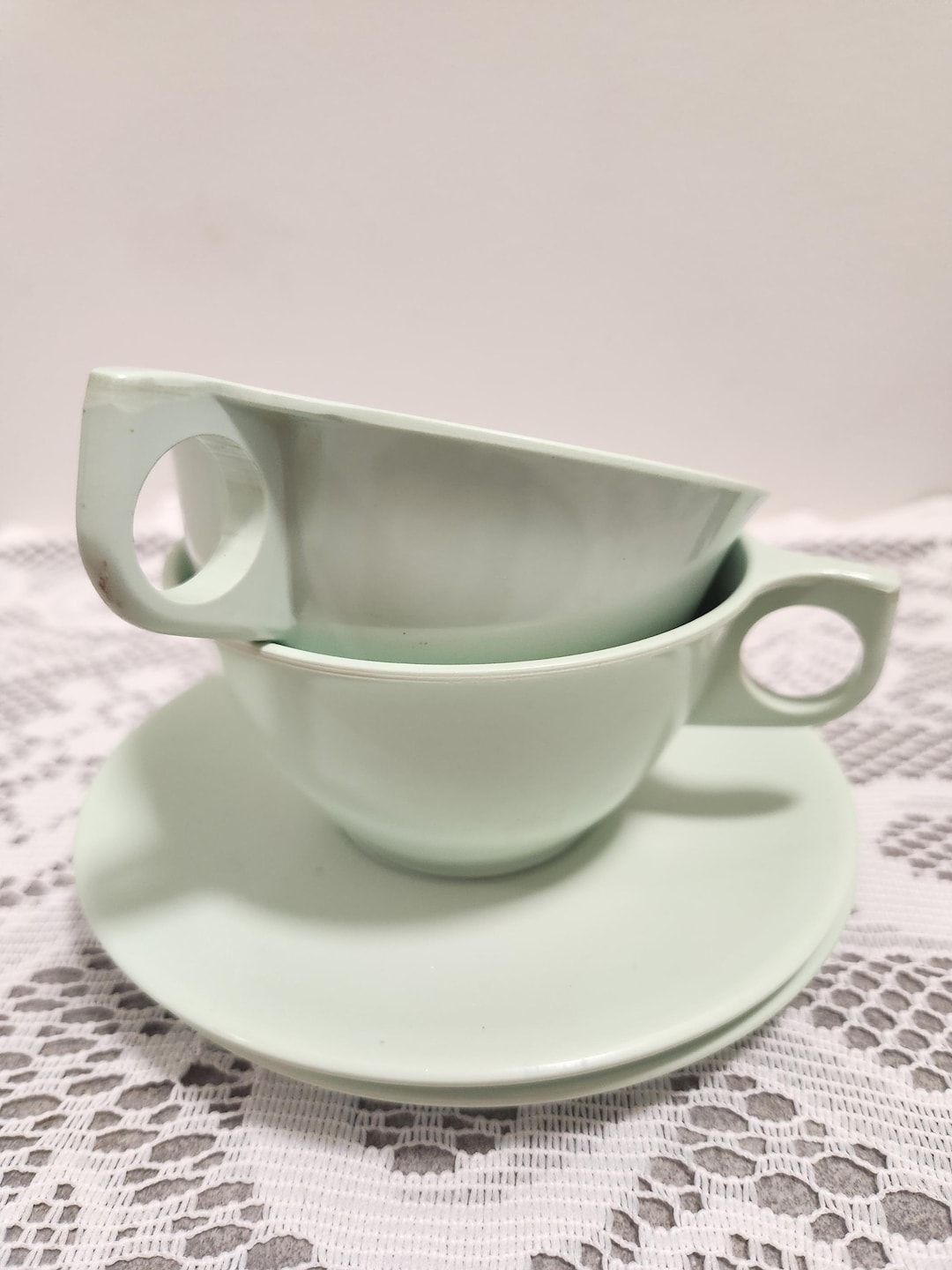 Melmac Green Tea Cup & Saucer Set - 1970s Cottage Core Kitchen Decor ...