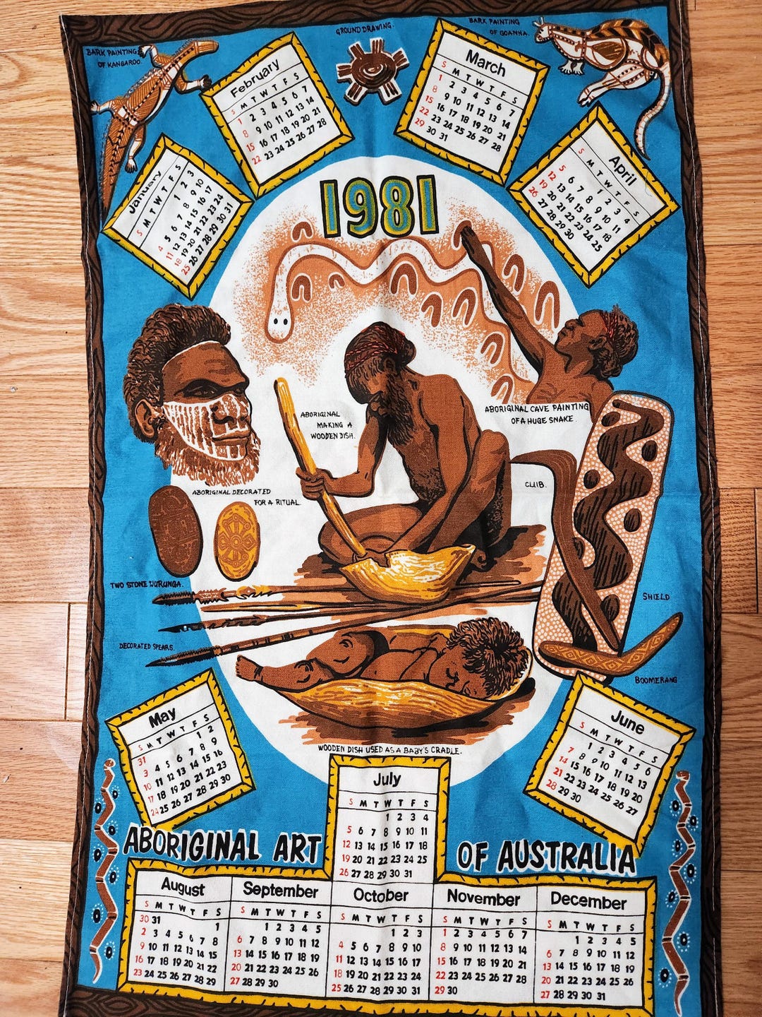 Vintage Aboriginal Art Tea Towel: 1981 Calendar, Ritual Images - Etsy