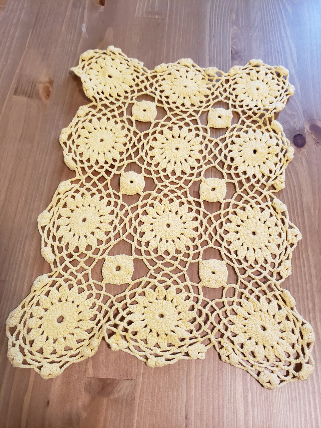 Yellow Vintage Crochet Doily Vintage Crochet Table Centre Piece Yellow ...