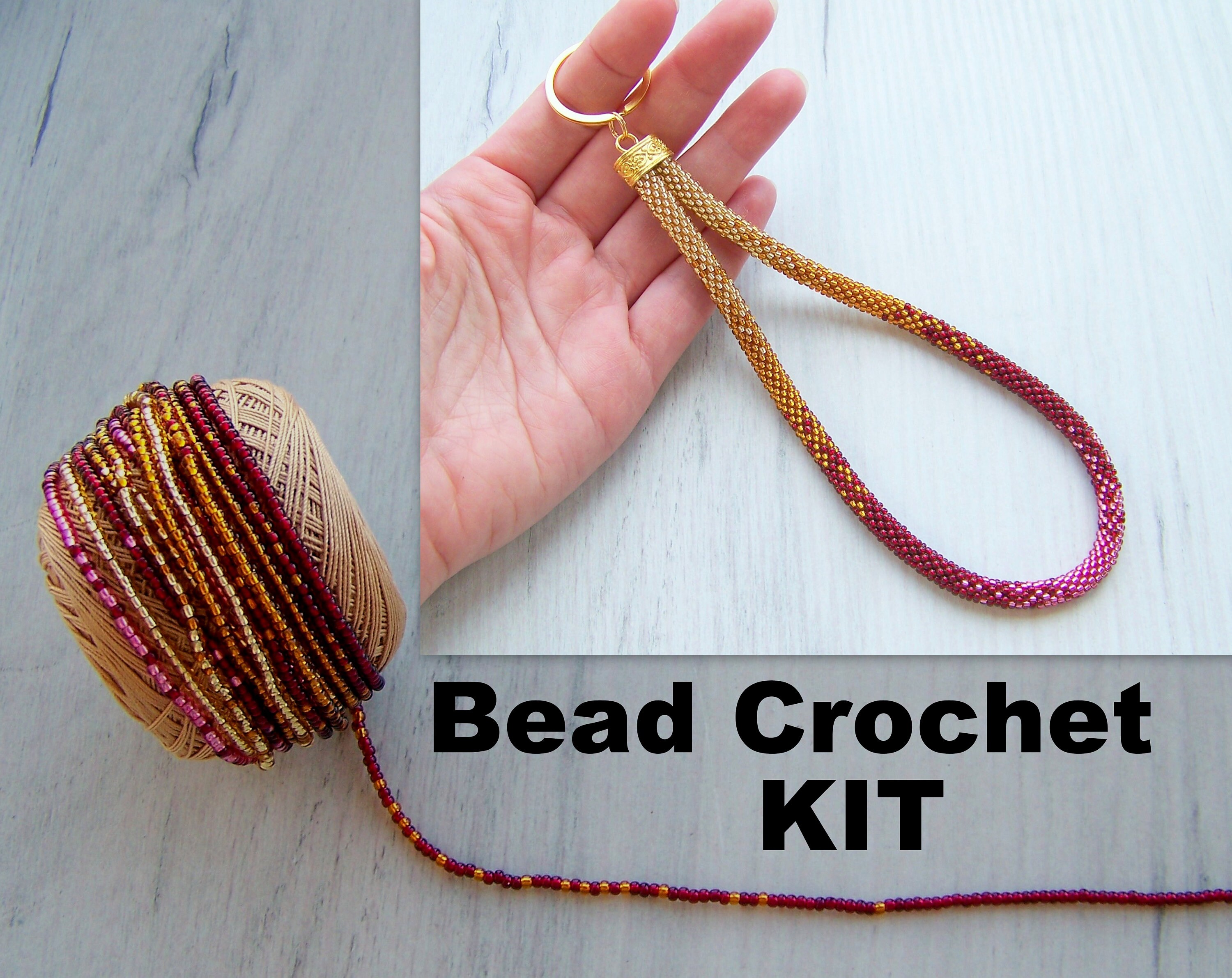DIY Wristlet Keychain Bead Crochet Kit Unisex Keychain Ombre Style Kit ...