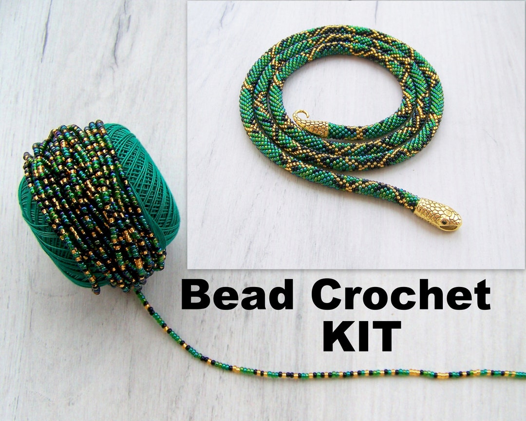 Green Serpent Bead Crochet Necklace Kit Statement Jewelry Python ...