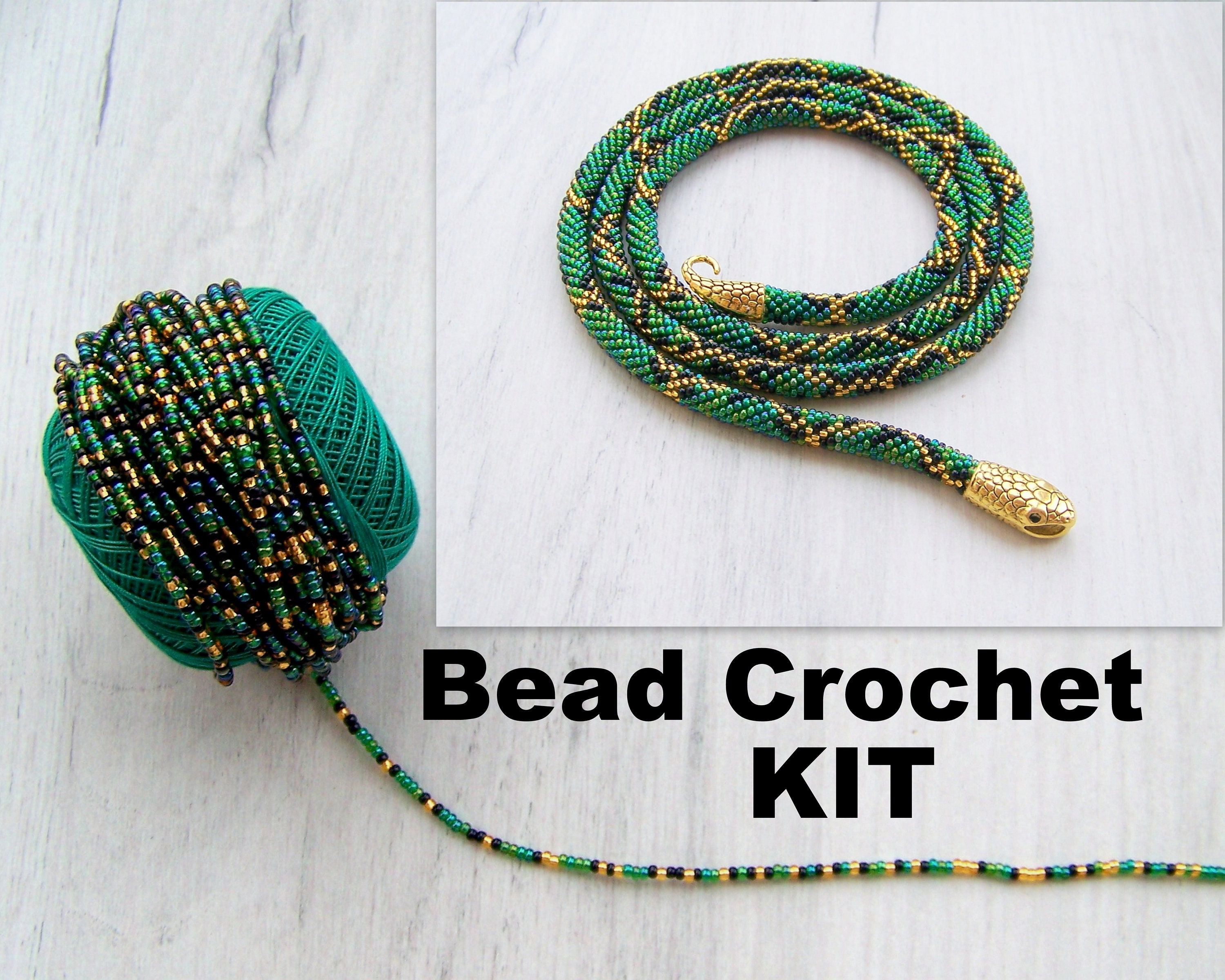 Green Serpent Bead Crochet Necklace Kit Statement Jewelry Python ...