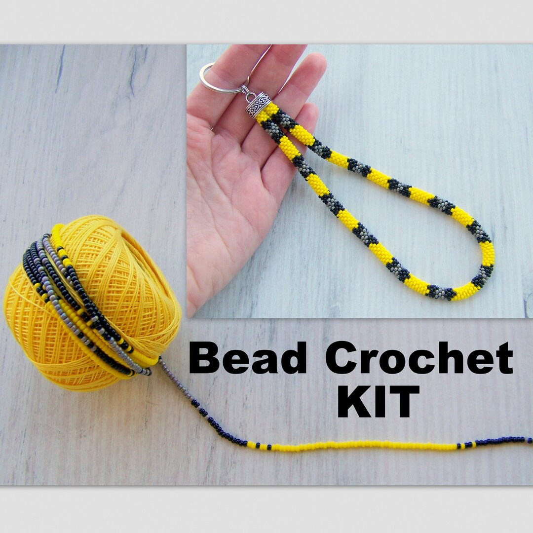 DIY Keychain Bead Crochet Kit Yellow Snake Pattern Beadwork Wristlet ...