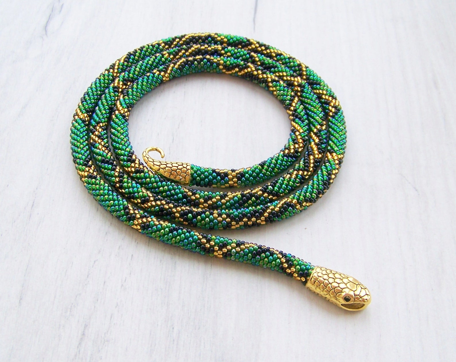 Green Serpent Bead Crochet Necklace Kit Statement Jewelry | Etsy