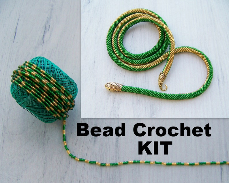 Green Serpent Bead Crochet Necklace Kit DIY Crafts DIY Kit - Etsy