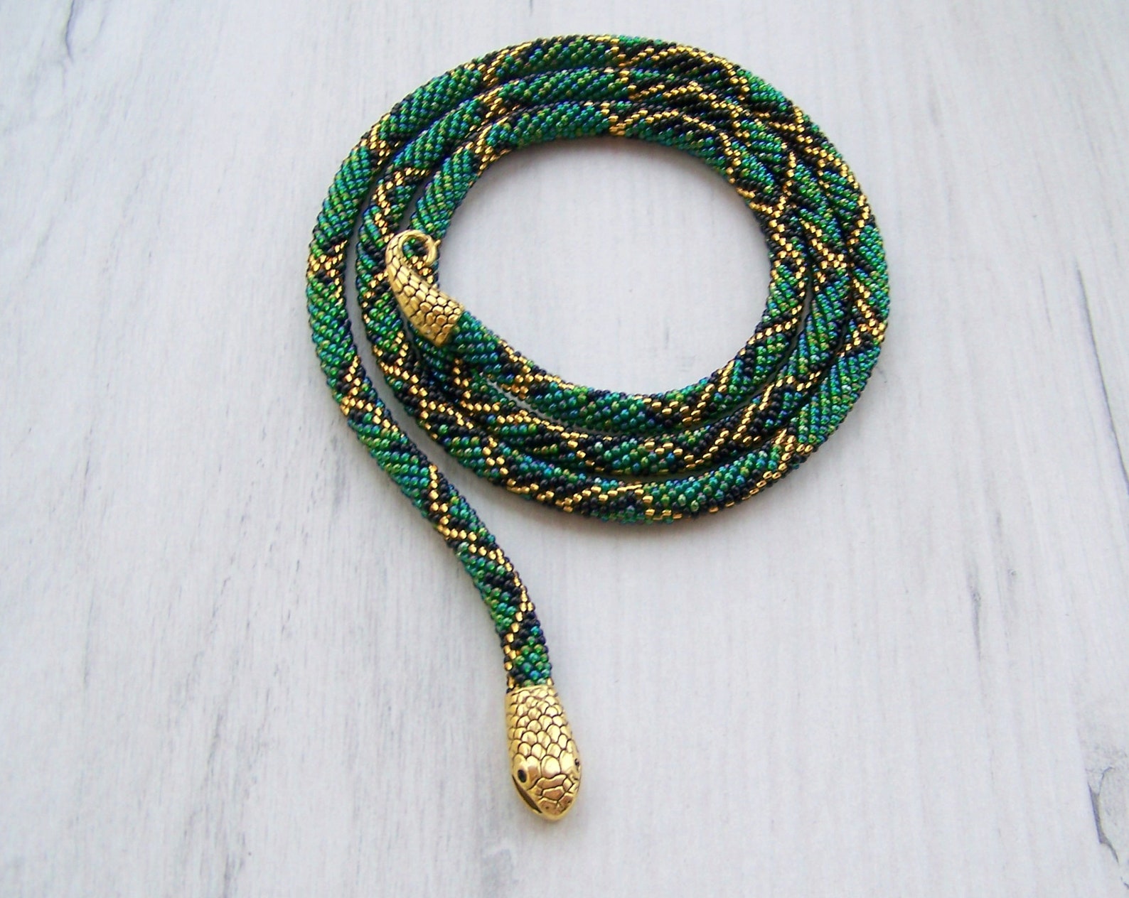 Green Serpent Bead Crochet Necklace Kit Statement Jewelry | Etsy