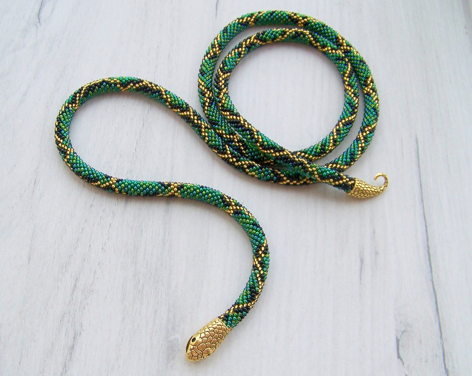 Green Serpent Bead Crochet Necklace Kit Statement Jewelry | Etsy