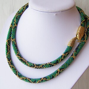 Green Serpent Bead Crochet Necklace Kit - Statement Jewelry Python ...