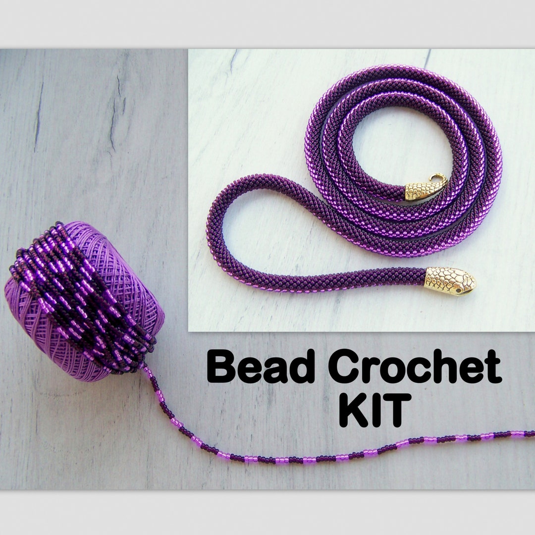 Bead Crochet Necklace Kit - Jewelry Making Kit - Dark Purple and Shiny ...