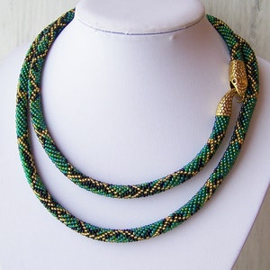 Green Serpent Bead Crochet Necklace Kit - Statement Jewelry Python ...