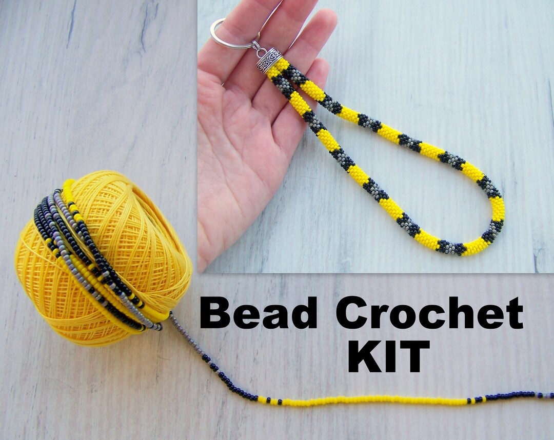 DIY Keychain Bead Crochet Kit Yellow Snake Pattern Beadwork - Etsy