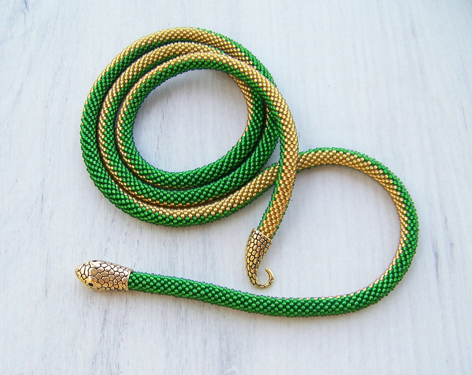 Green Serpent Bead Crochet Necklace Kit DIY Crafts DIY Kit | Etsy