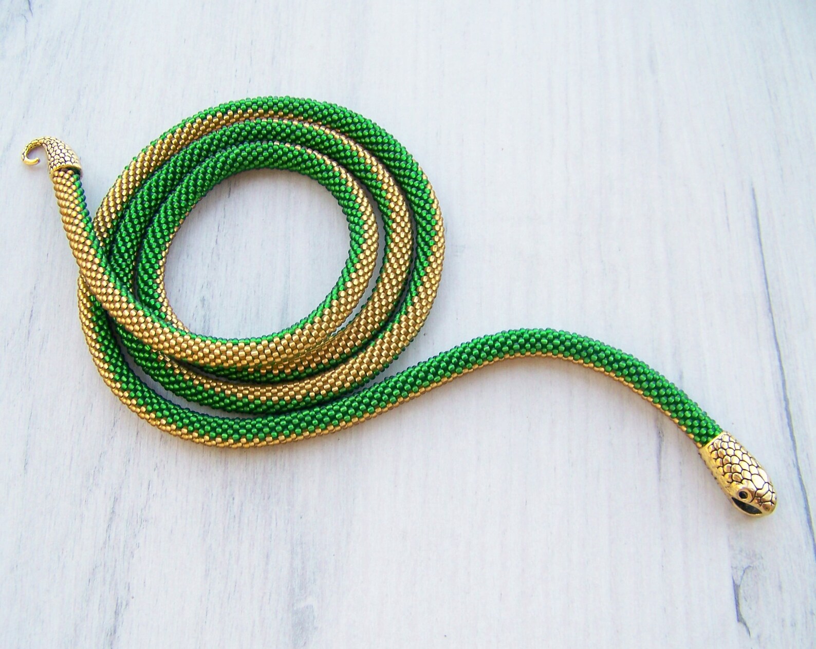 Green Serpent Bead Crochet Necklace Kit DIY Crafts DIY Kit | Etsy