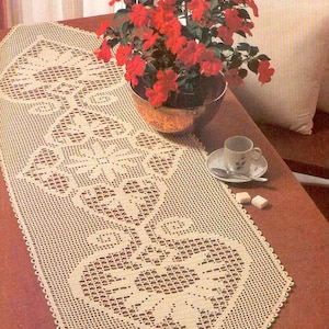 Vintage Chart Crochet Pattern Table Runner Filet Crochet Runner Size ...
