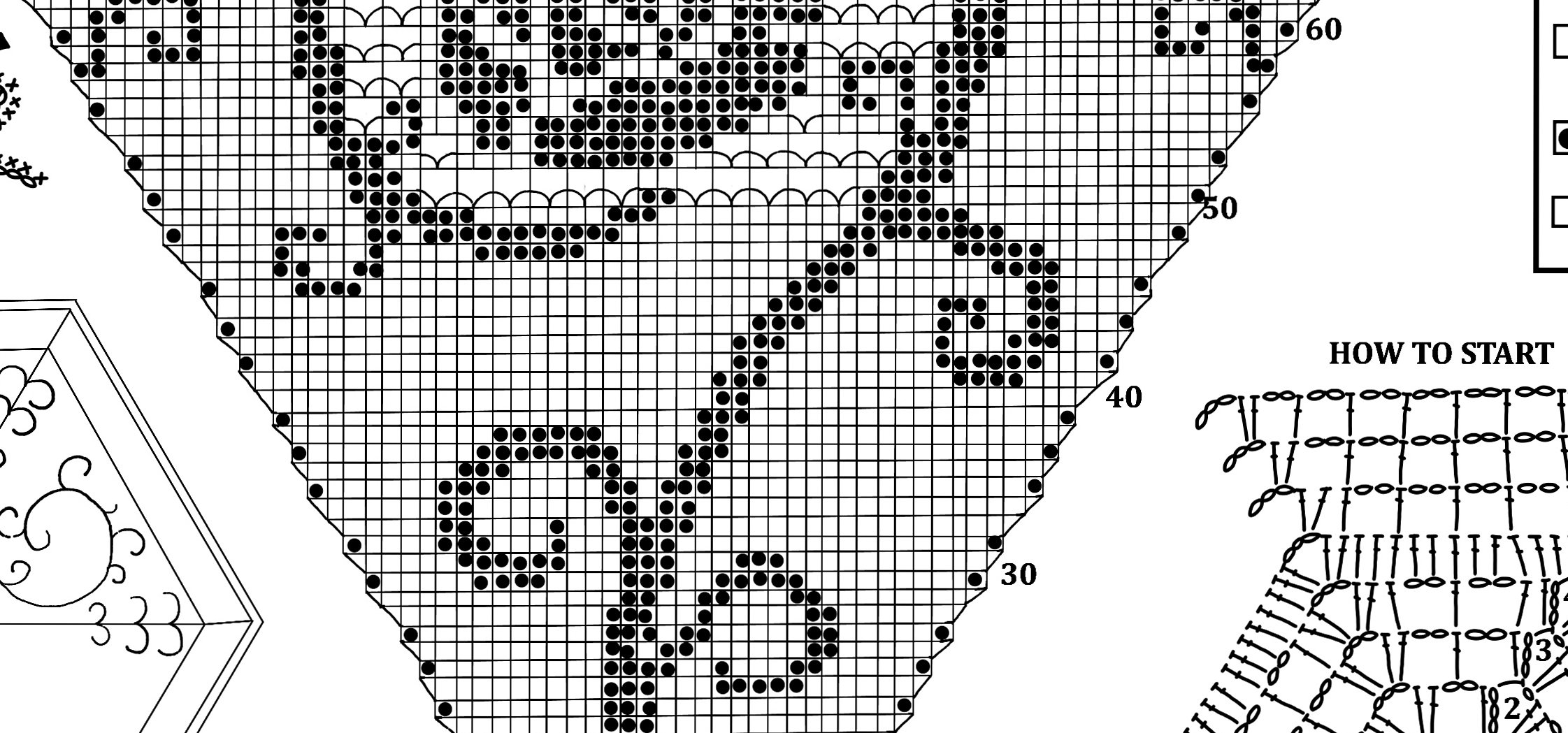 Vintage Chart Crochet Pattern six-part Crochet Filet Floral - Etsy