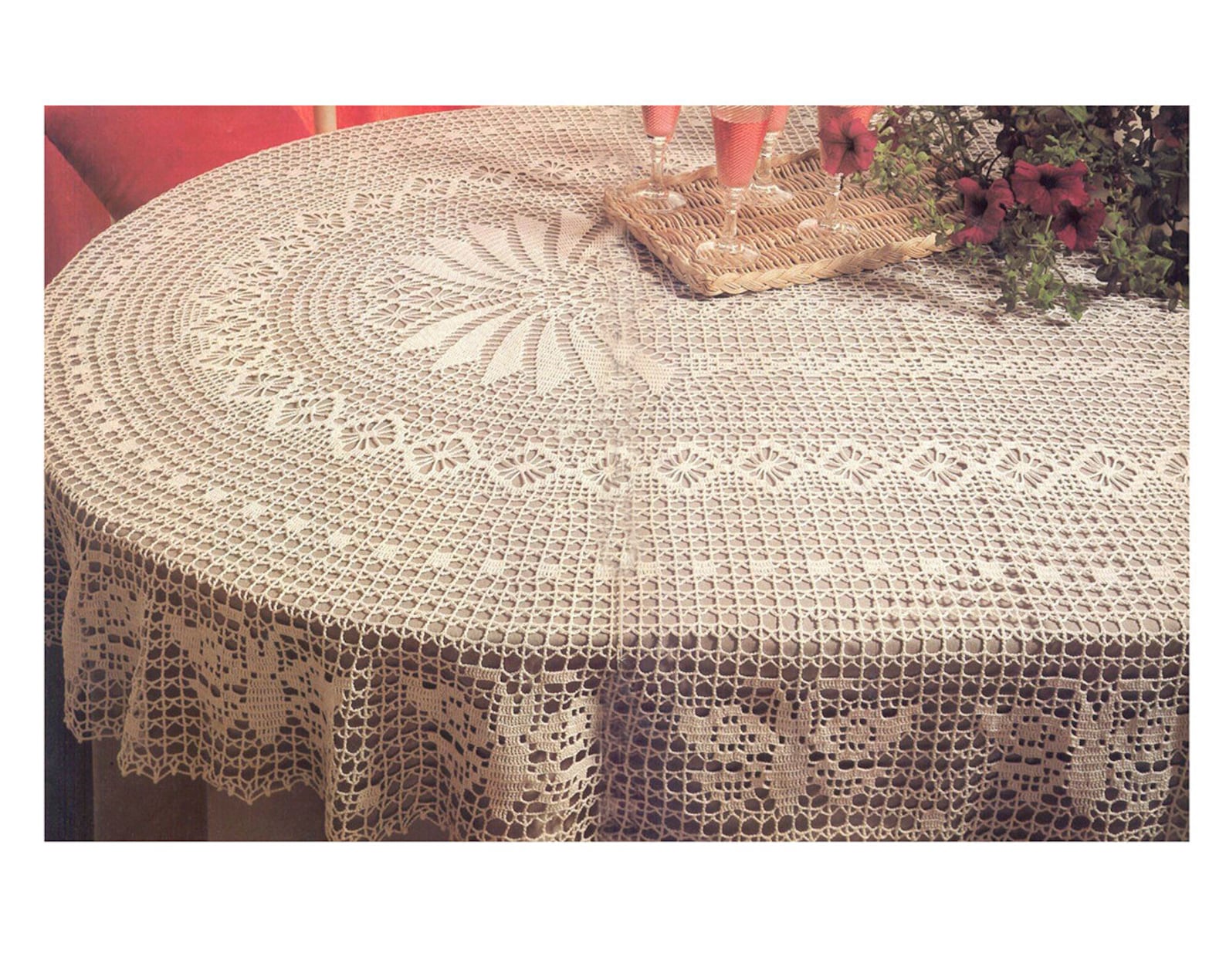 Filet Crochet Pattern Oval Tablecloth | Size: About 57 X 84 Inches ...