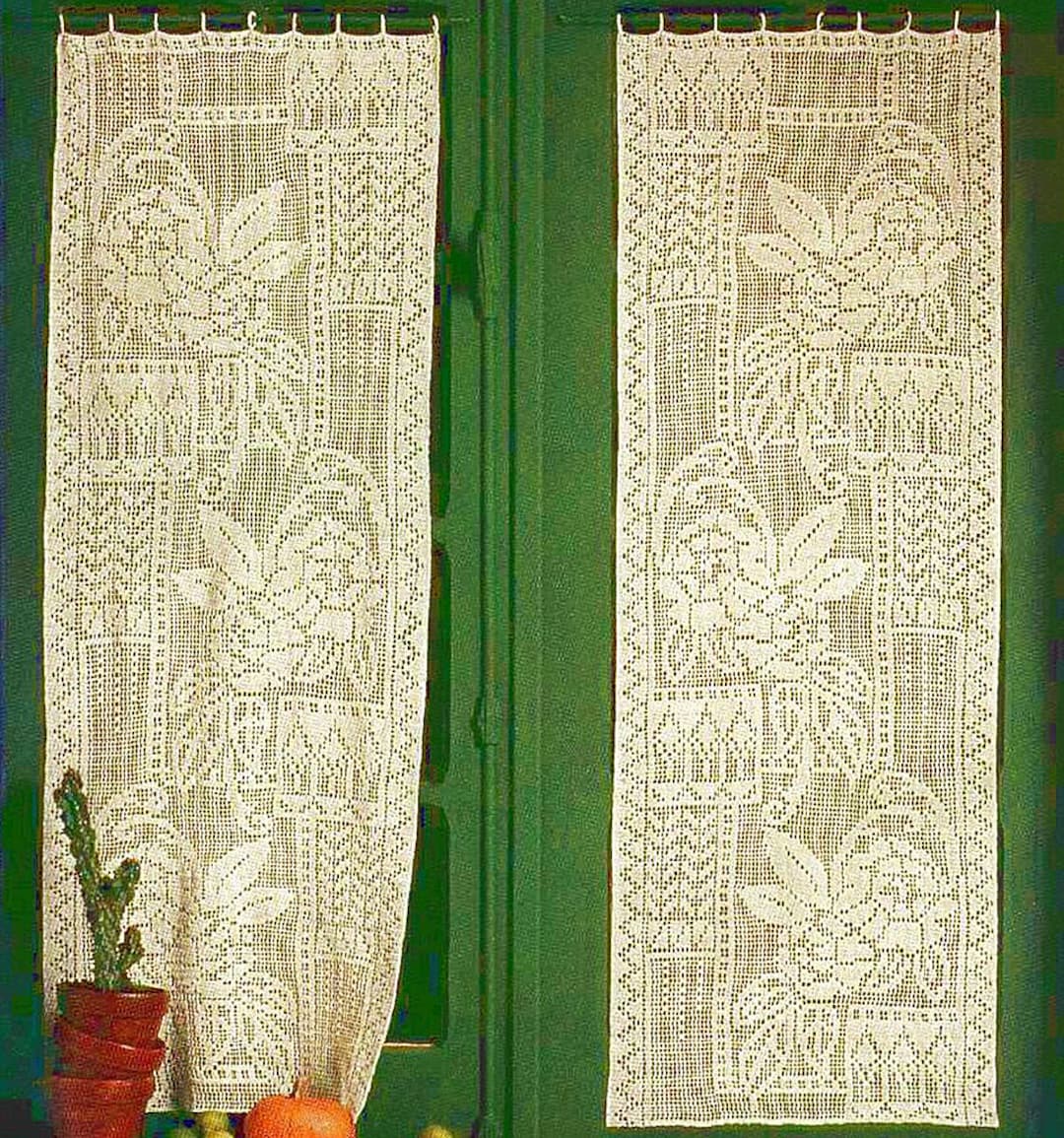 Filet Crochet Curtain Patterns Lace Curtain Country Cottage Kitchen ...