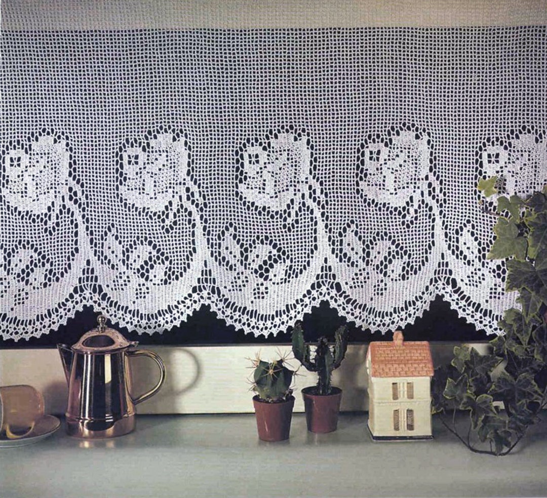 Filet Mesh Net Lace Curtain Country Cottage Kitchen Style Crochet ...