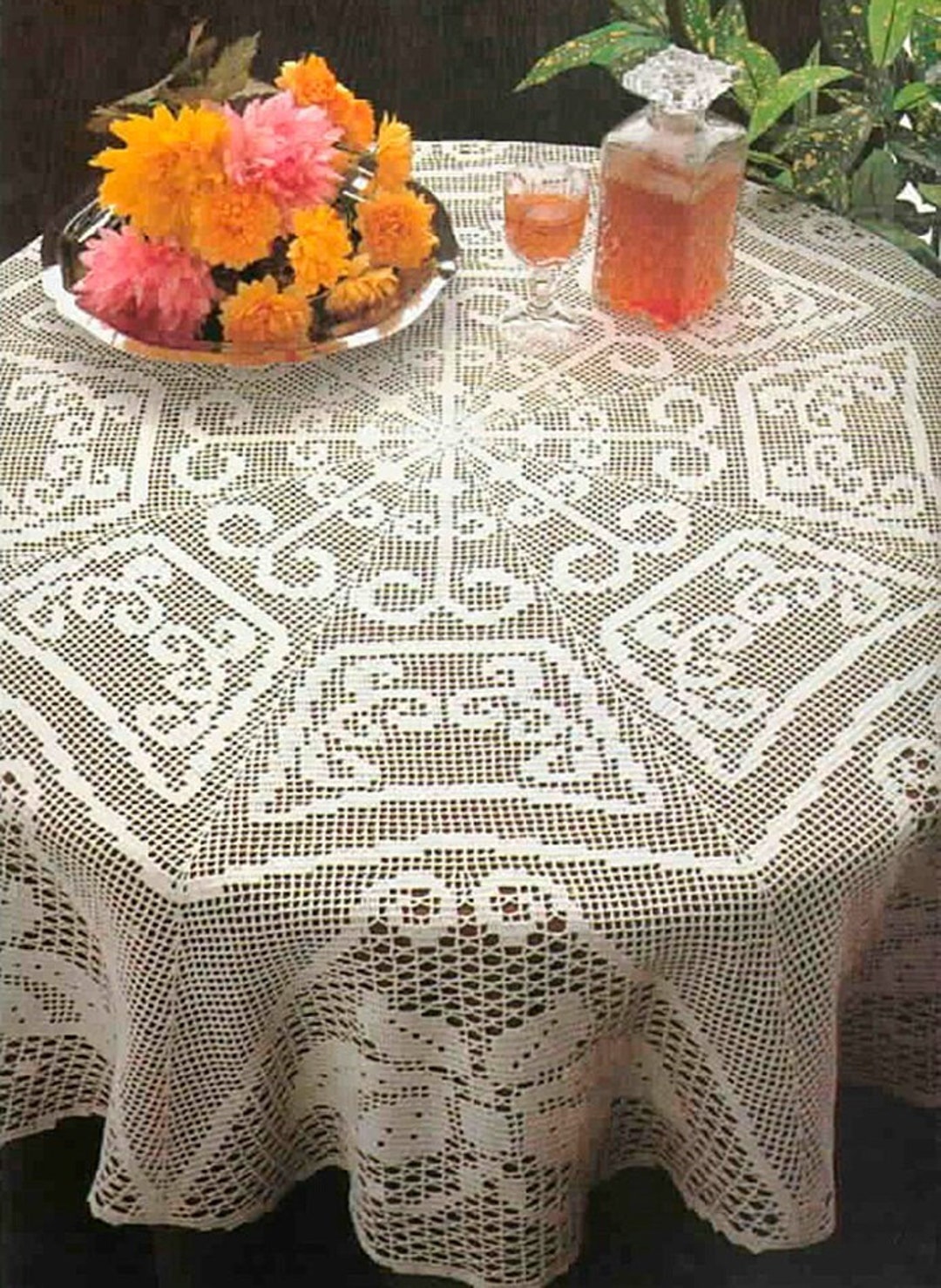 Filet Lace Tablecloth Crochet Pattern Size: 55 Ins 140 Cm Round ...