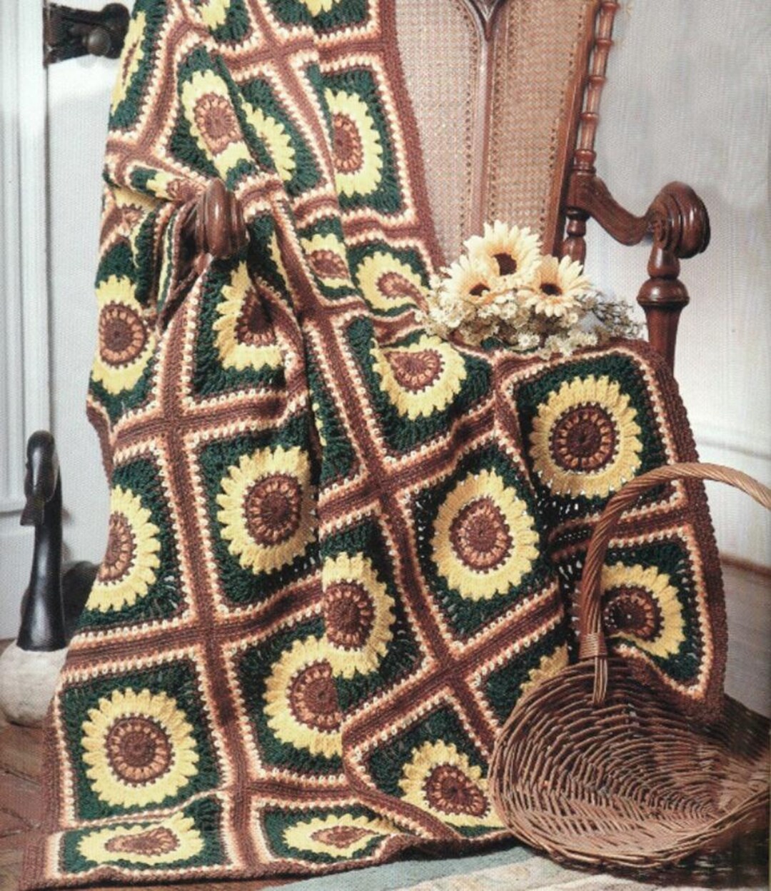 Flower Afghan Crochet Pattern Sunflower Afghan Granny Square Blanket ...