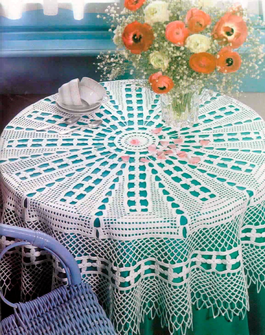 Round Lace Tablecloth Crochet Pattern Size: 47 Ins 119 Cm Floral Table ...
