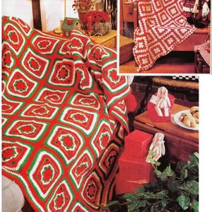 Set of 7 Afghan Crochet Pattern Granny Flower Square Motifs Hexagon Afghan Bedspread Blanket ...