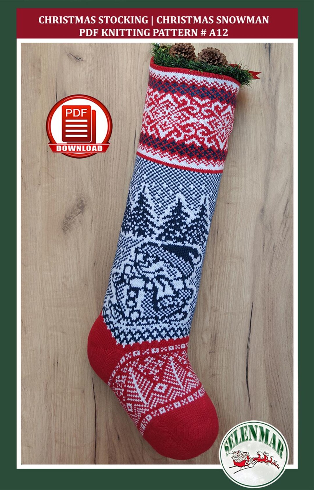 Snowman Stocking Knitting Pattern Large Fair Isle Christmas Stocking ...