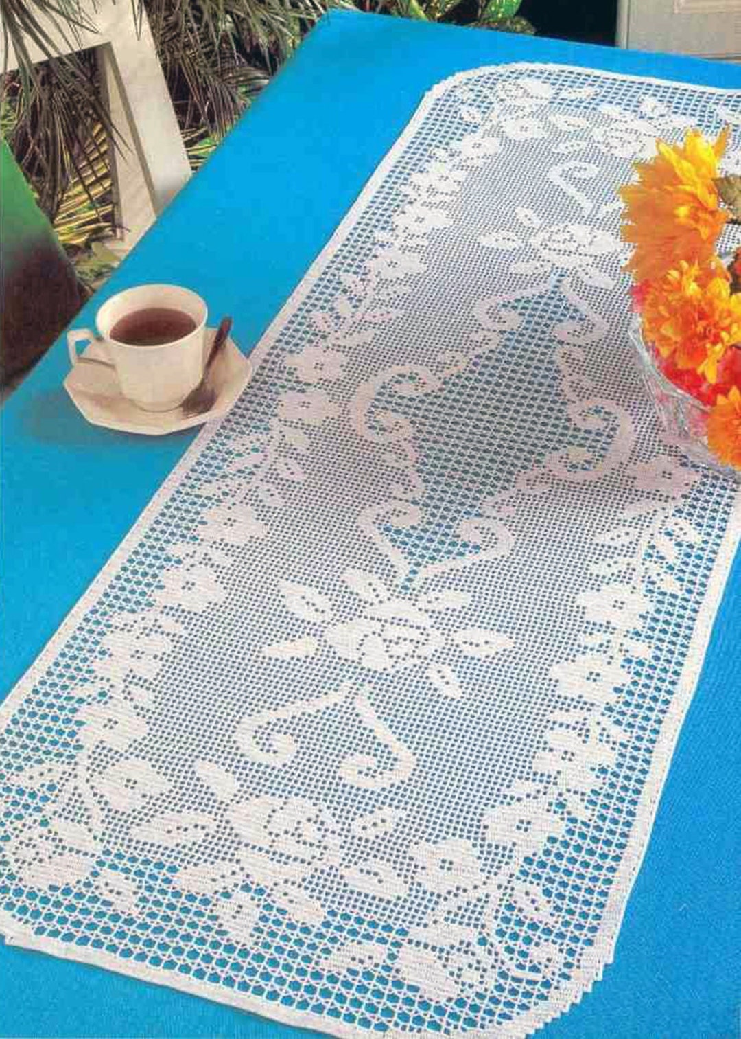 Chart Filet Crochet Pattern Lace Flower Table Runner | Instant PDF ...